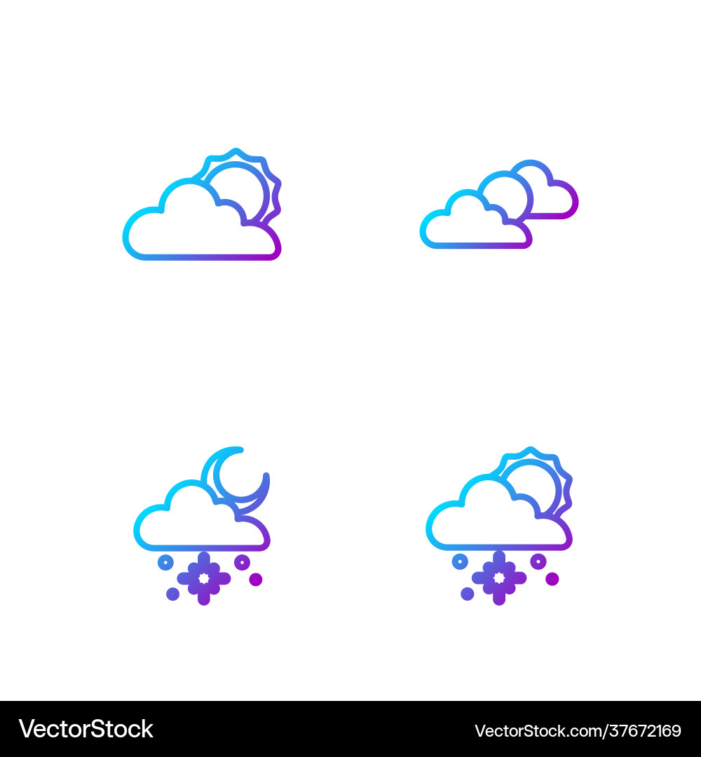 Set line cloud with snow and sun sun cloud Vector Image