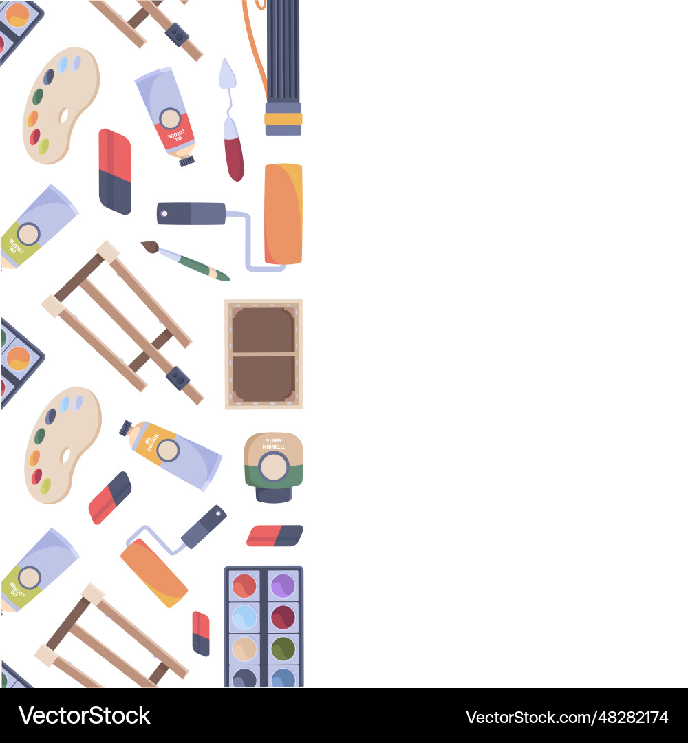 Artist items brushes paper paint prints Royalty Free Vector