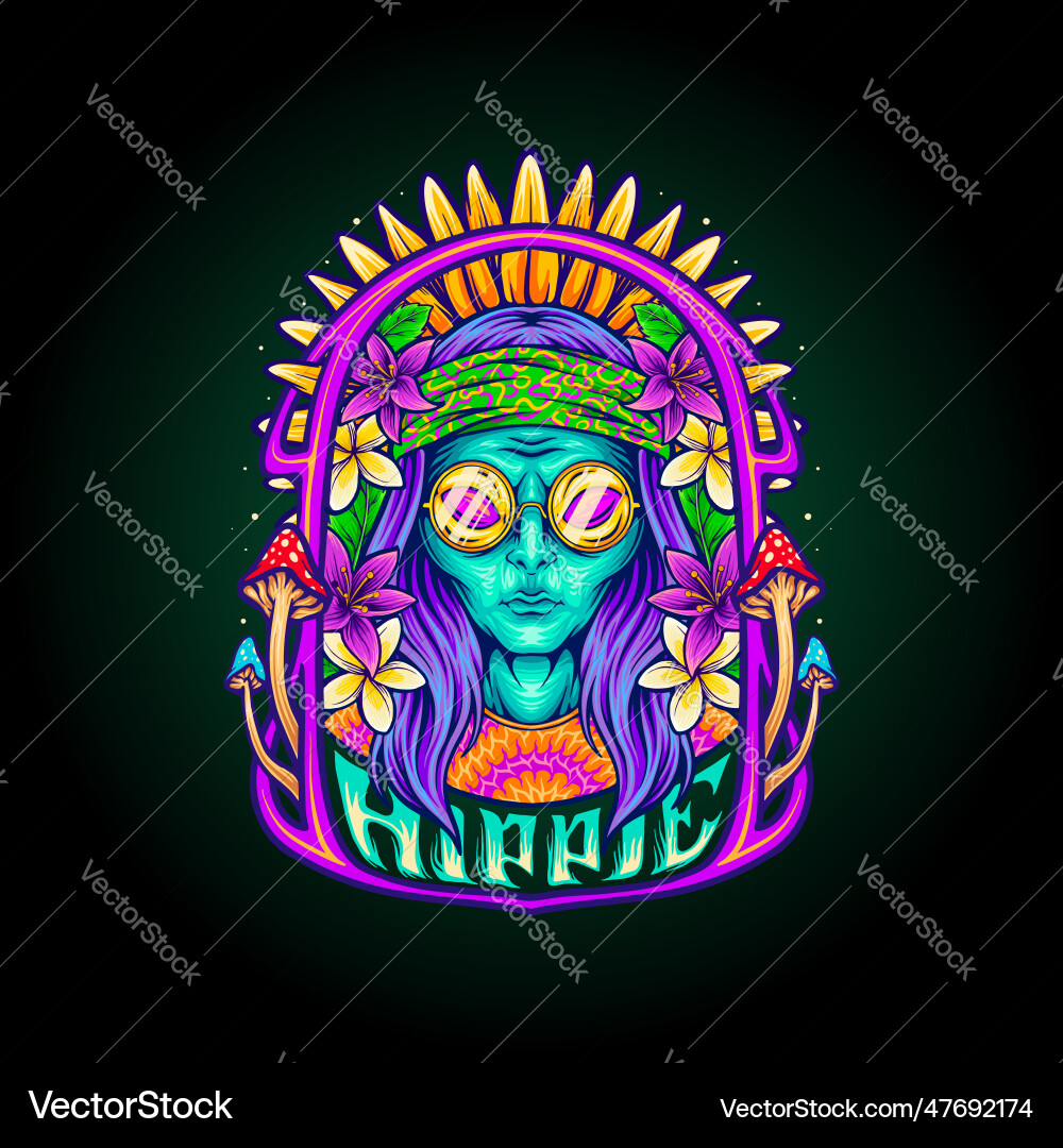 Bohemian alien flower power hippie style Vector Image