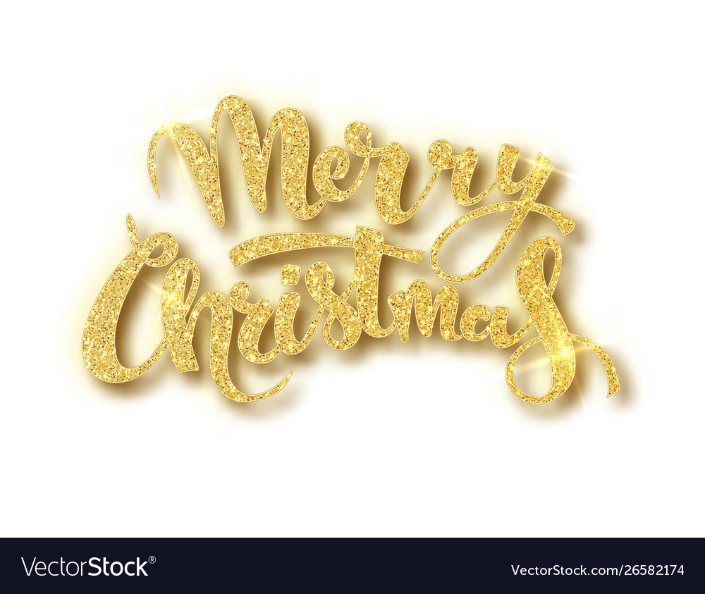 Merry christmas card with golden glitter lettering