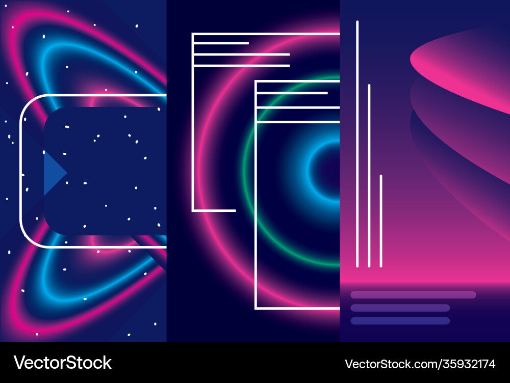 Neon three backgrounds design Royalty Free Vector Image