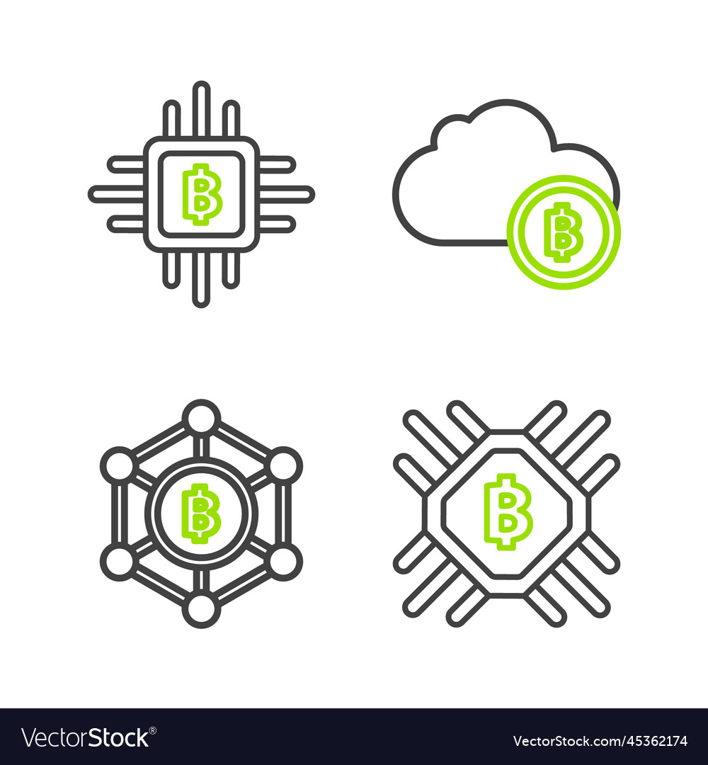 Set line cpu mining farm blockchain technology Vector Image
