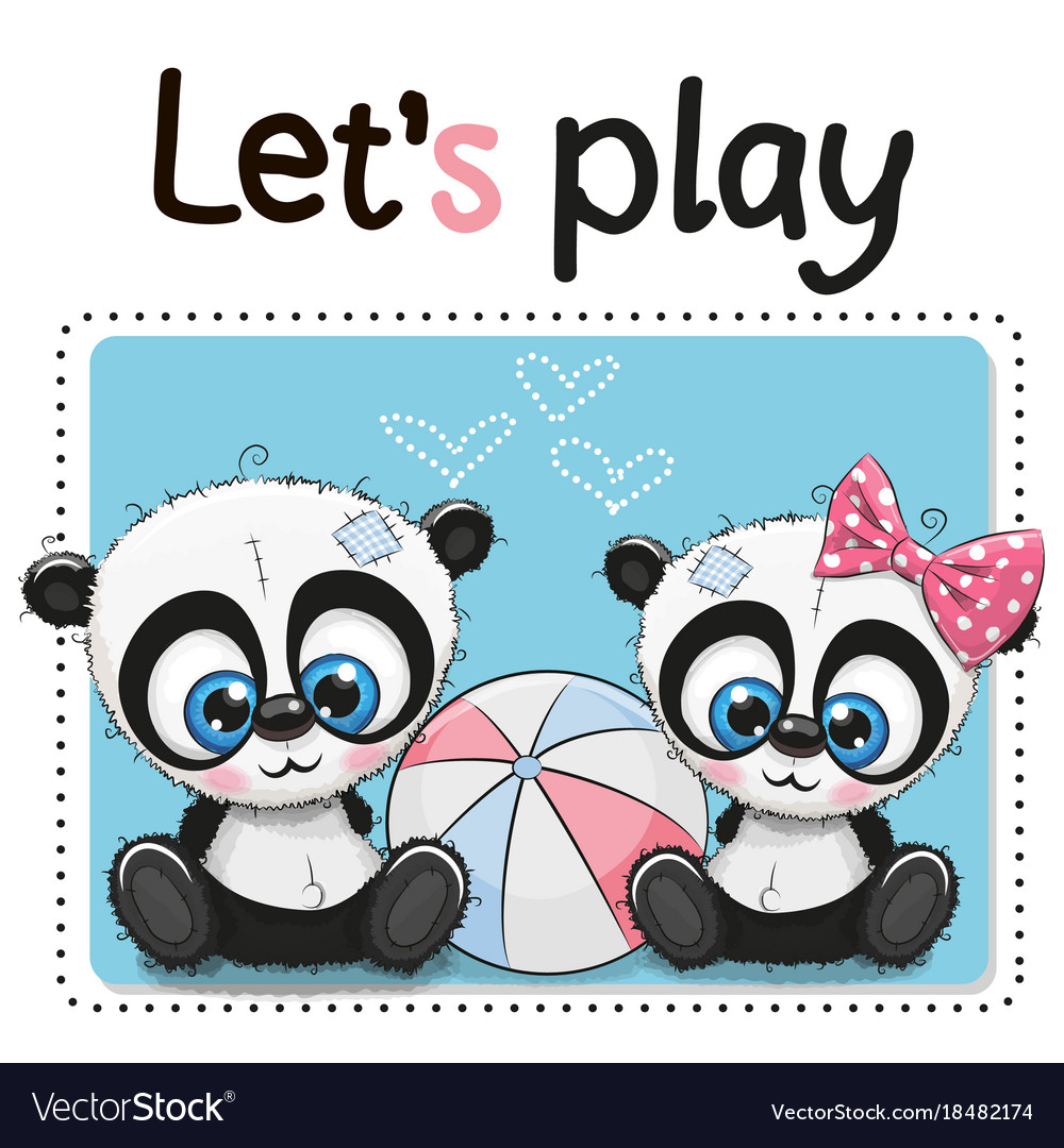 two-pandas-with-a-ball-royalty-free-vector-image