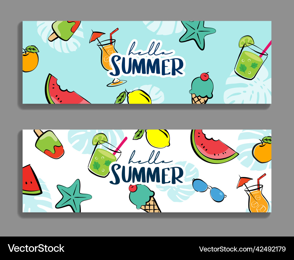 Hello summer banners design hand drawn style Vector Image