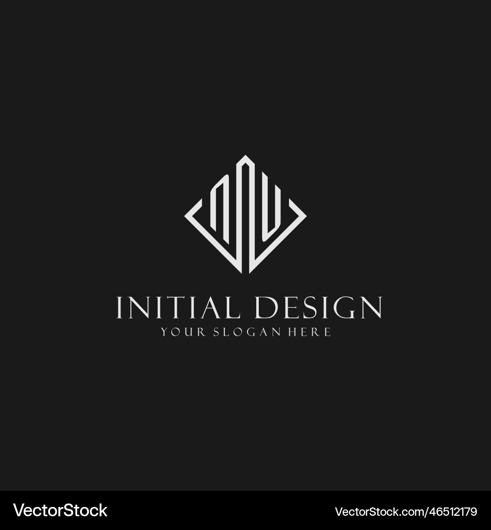 Letter nu logo with rhombus square design style Vector Image