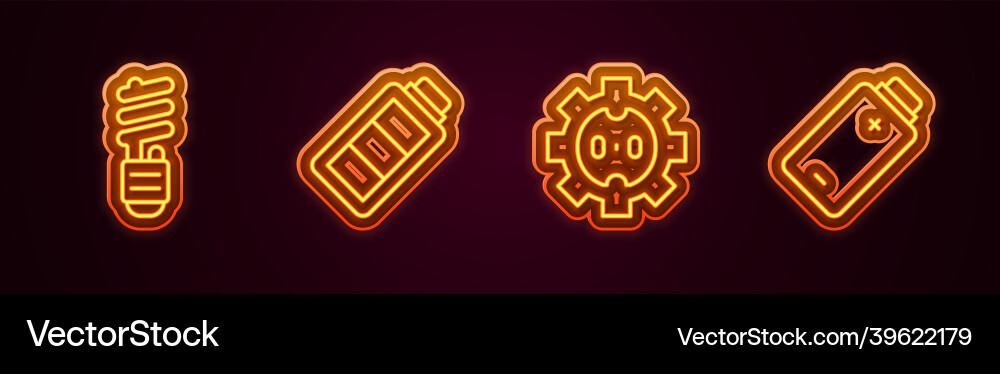 Set line led light bulb battery charge Royalty Free Vector