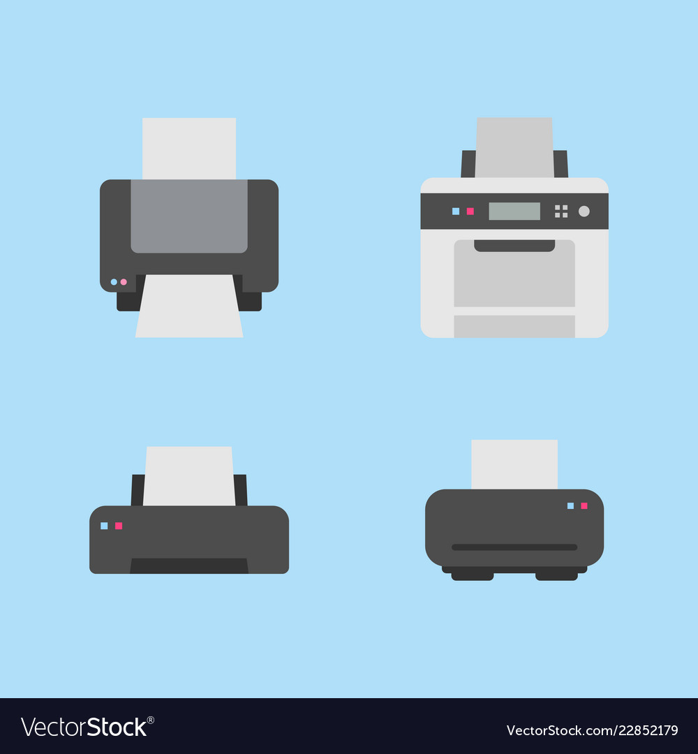 Set printer flat icon variations on blue back Vector Image