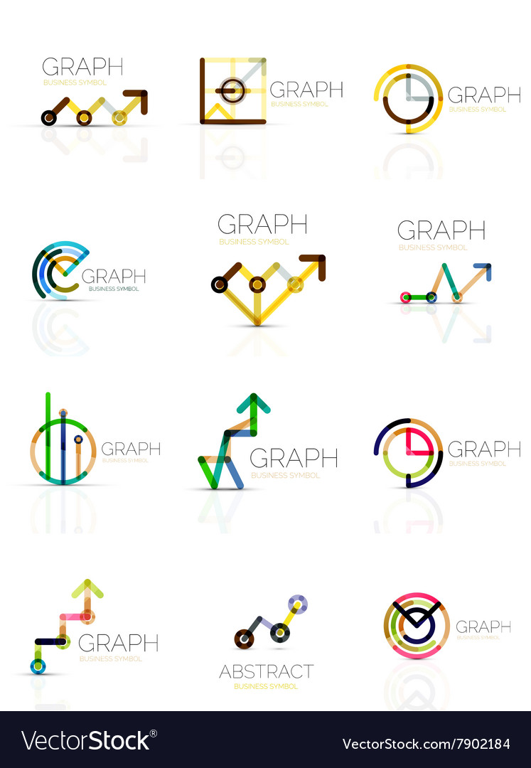 Linear graph and chart abstract logo set Vector Image