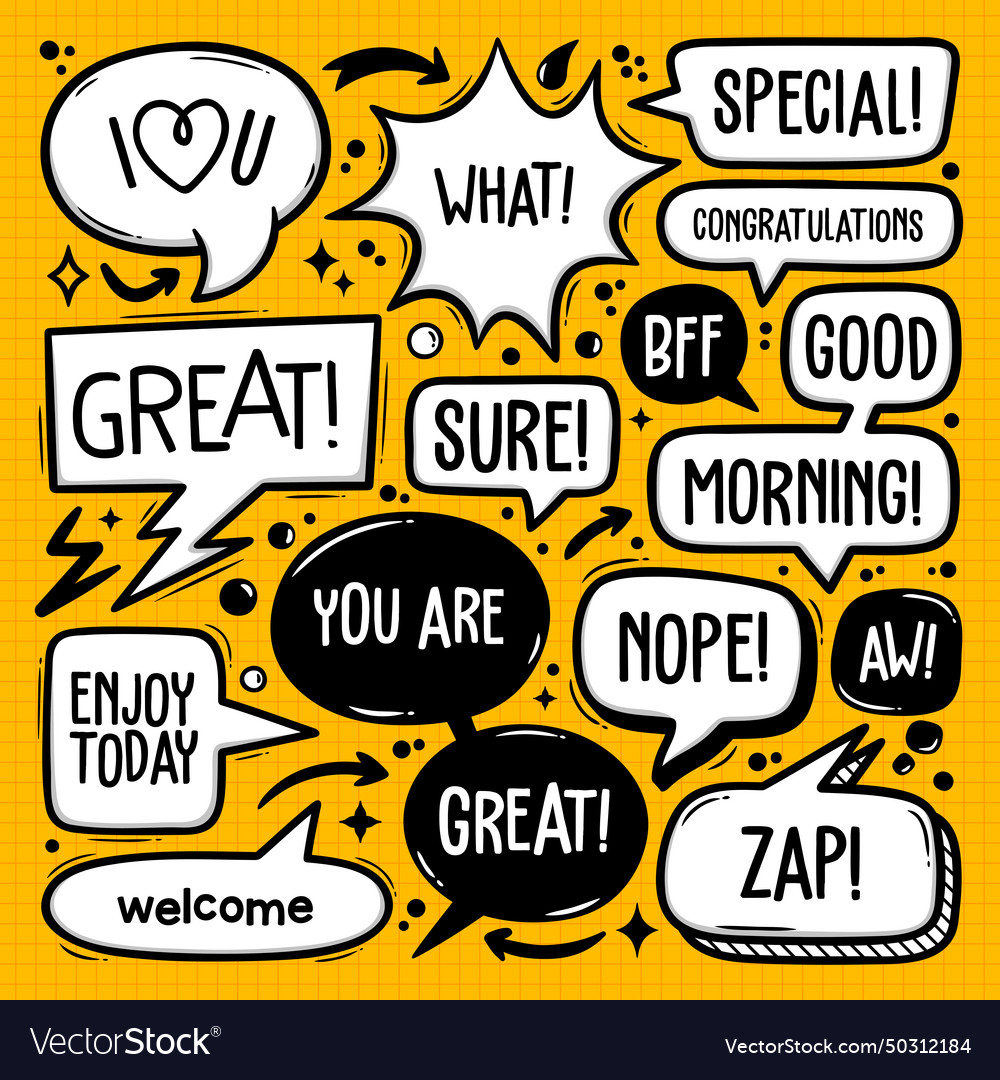 Speech bubbles doodle hand drawn collection Vector Image