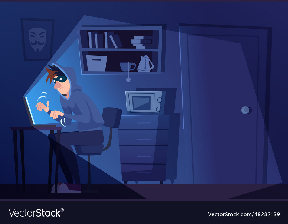 Hacker background online masked thief stealing Vector Image