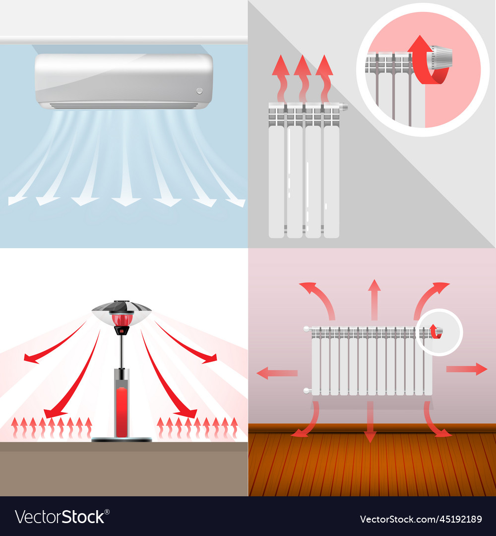 Heaters flat 2x2 set Royalty Free Vector Image