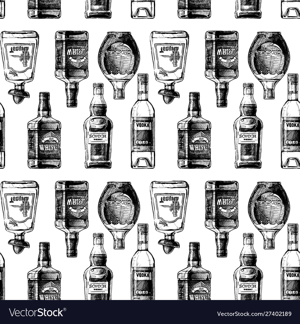 Pattern with bottles alcohol Royalty Free Vector Image