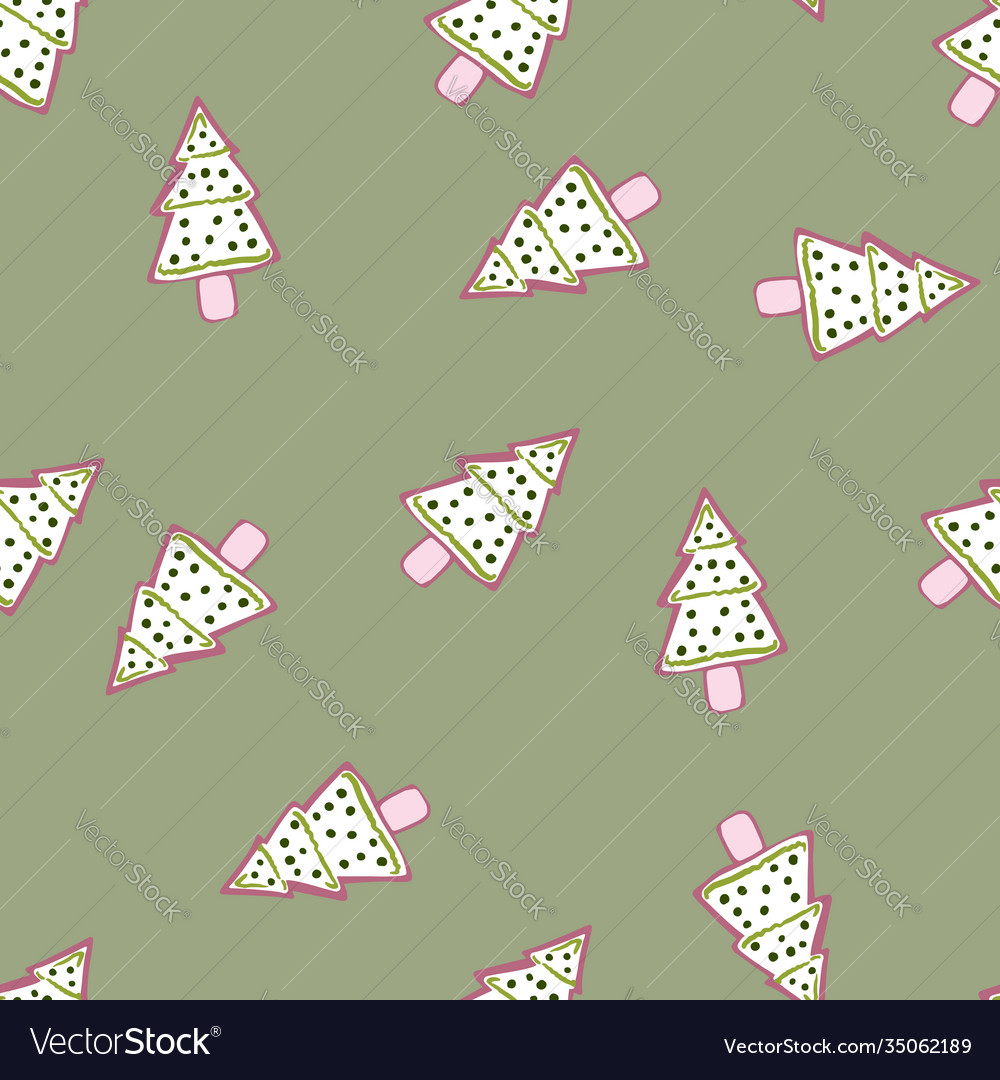 Random seamless doodle pattern with fir tree Vector Image