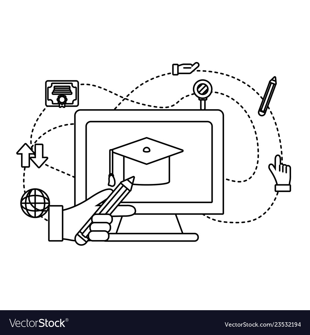 Computer with graduation cap Royalty Free Vector Image