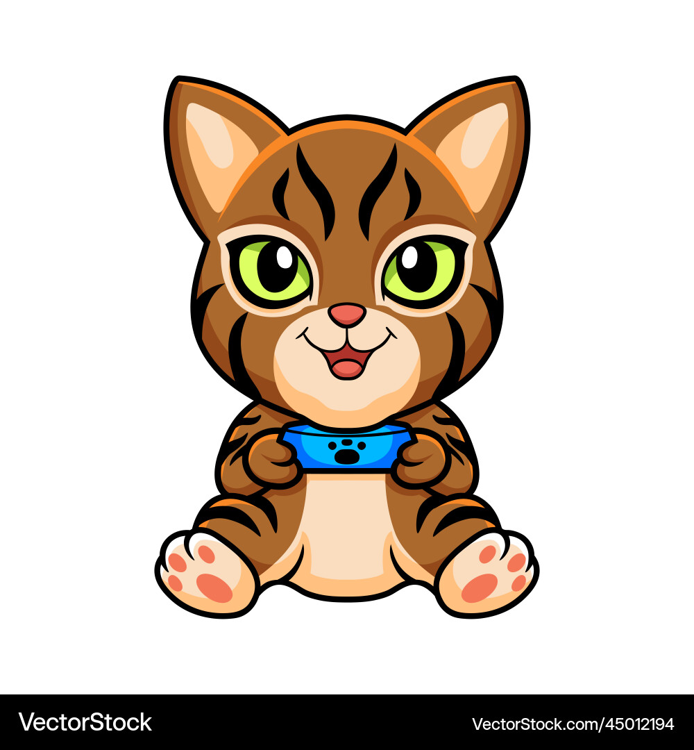 Cute pixie bob cat cartoon holding food bowl Vector Image