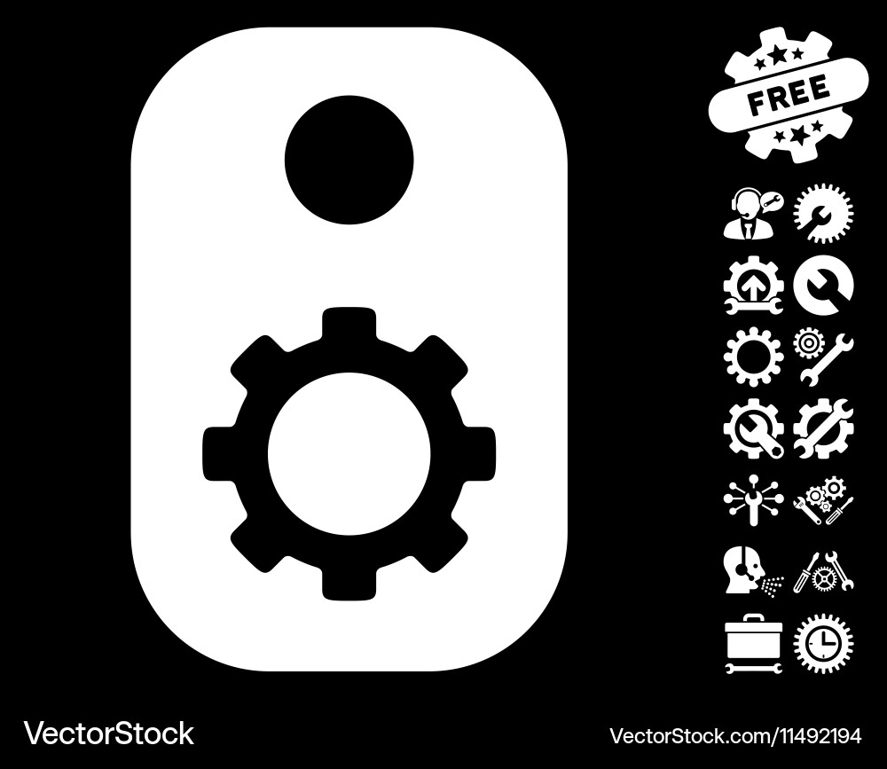 Gear tag icon with tools bonus Royalty Free Vector Image
