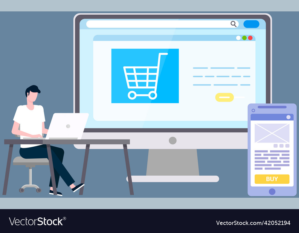 Man uses program smartphone application Royalty Free Vector