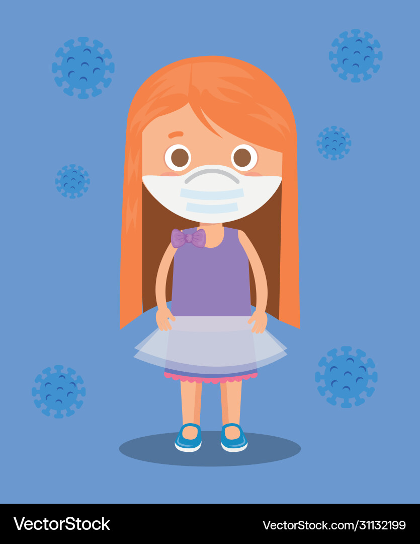 Cute girl using face mask with particles covid19 Vector Image