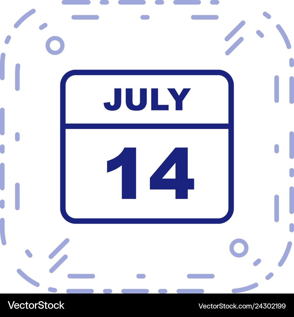 July 14th date on a single day calendar Royalty Free Vector