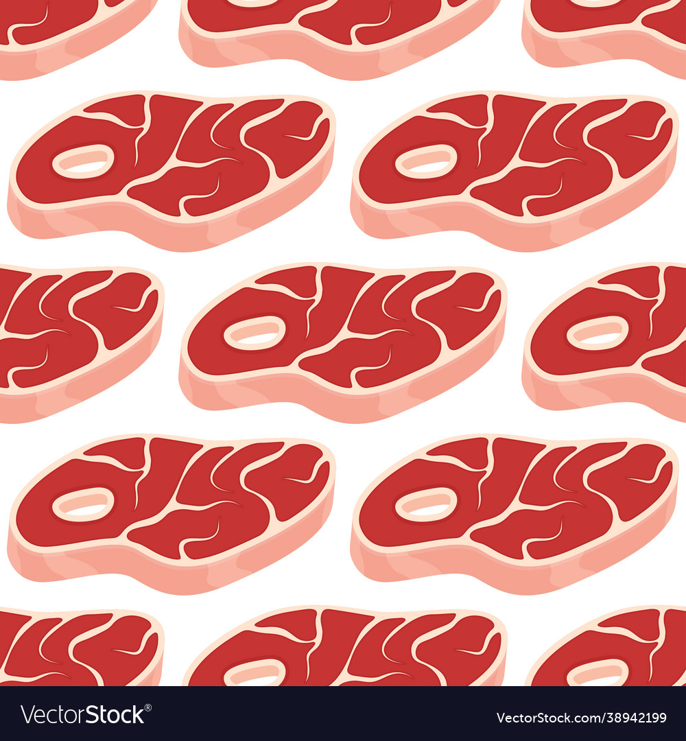 Steak Seamless Pattern On A White Background Vector Image