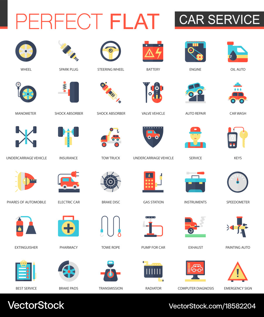 Car service complex flat icon concept web Vector Image