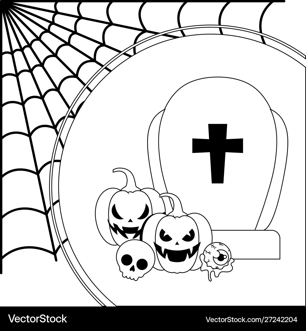 Graveyard tombstone with icons halloween Vector Image