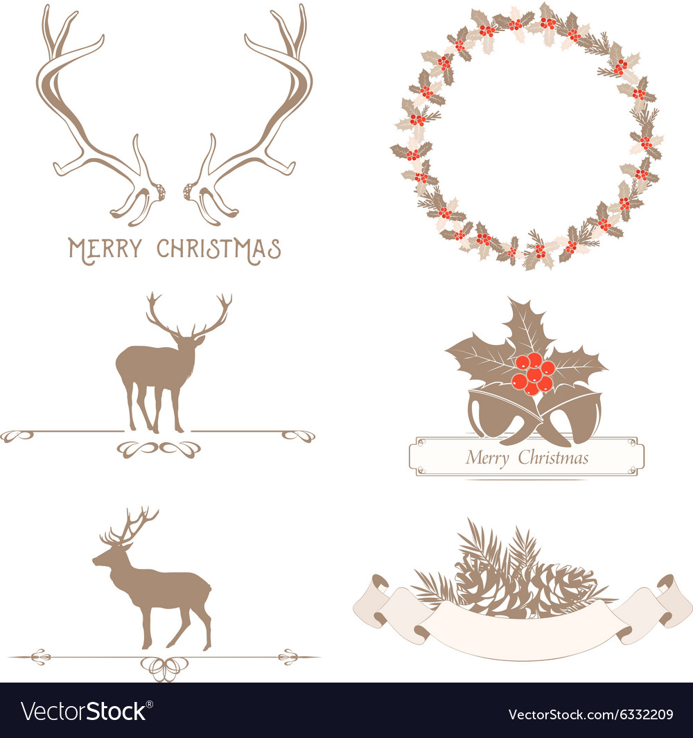 Christmas set with design elements Royalty Free Vector Image
