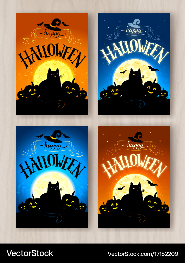 Happy halloween postcards designs set Royalty Free Vector