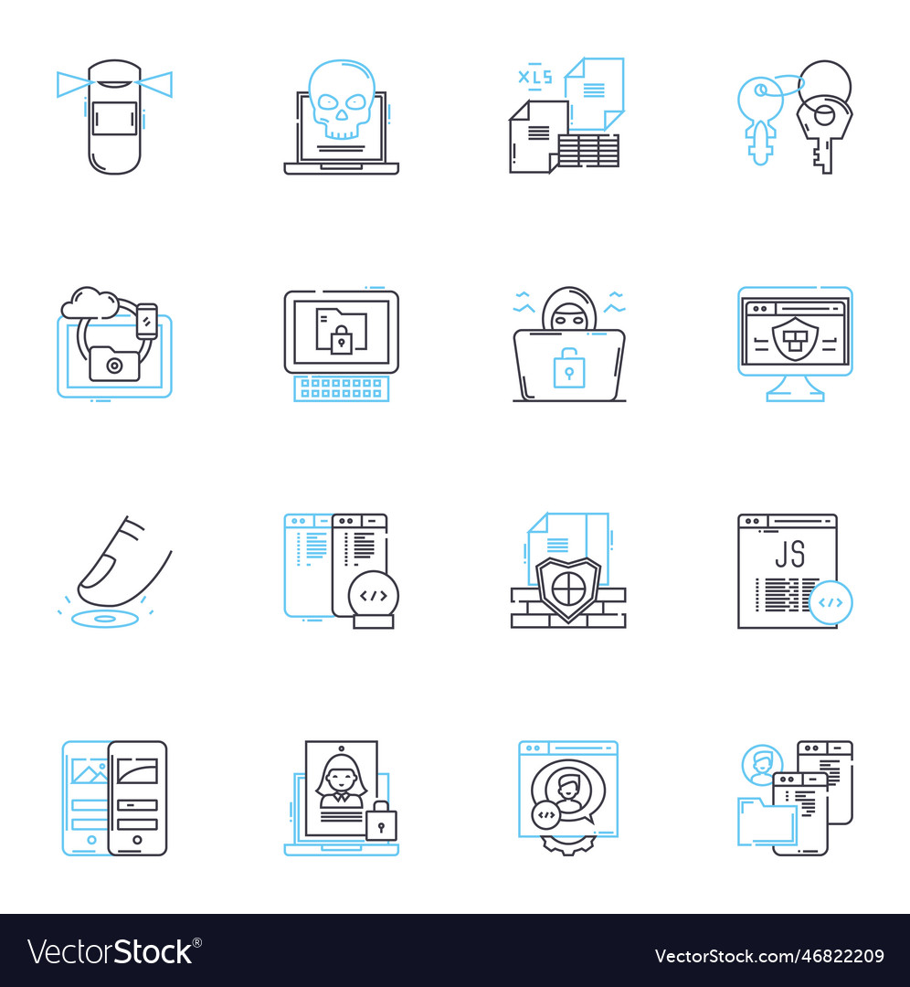 Online safety linear icons set cybersecurity Vector Image Online safety linear icons set cybersecurity Vector Image
