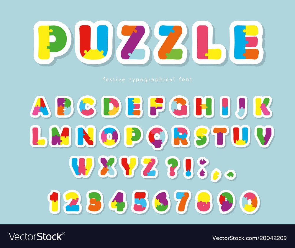 Puzzle paper cut out font abc colorful creative Vector Image