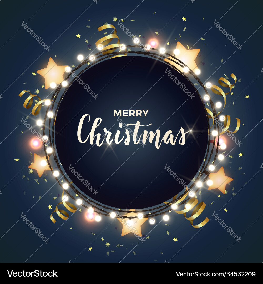 Round christmas design with light bulb garland Vector Image