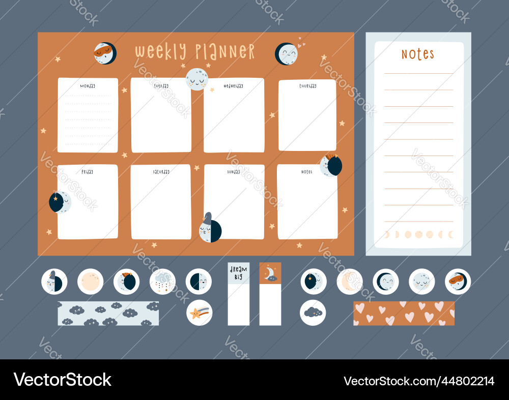 Celestial weekly planner Royalty Free Vector Image