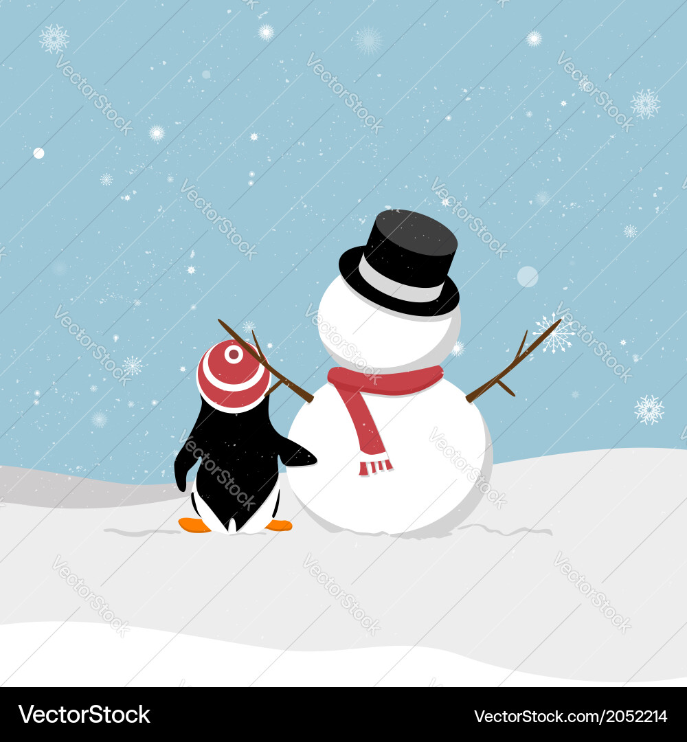 Snowman with penguin Royalty Free Vector Image