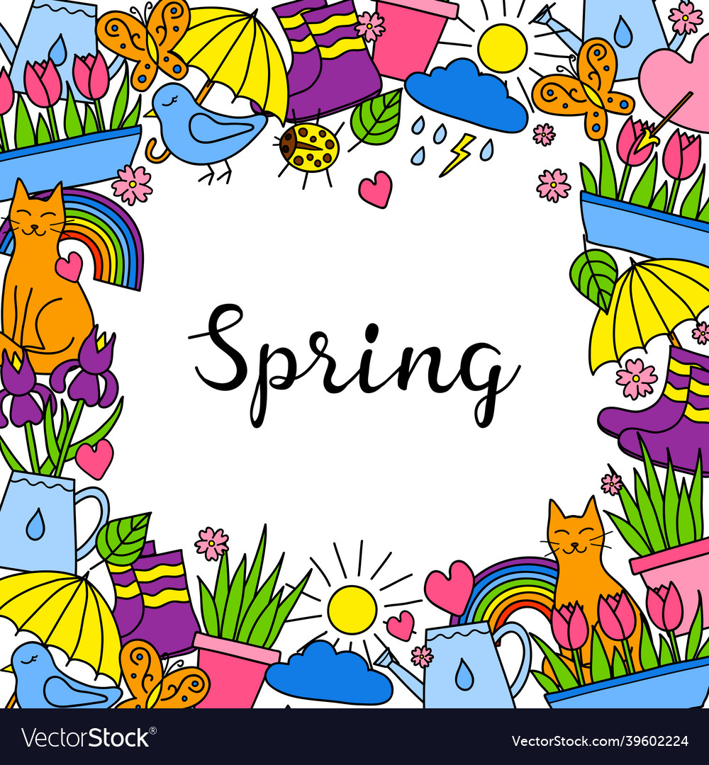 Background with doodle spring items Royalty Free Vector