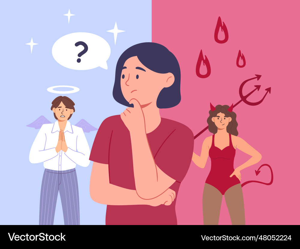 Girl with moral choice concept Royalty Free Vector Image