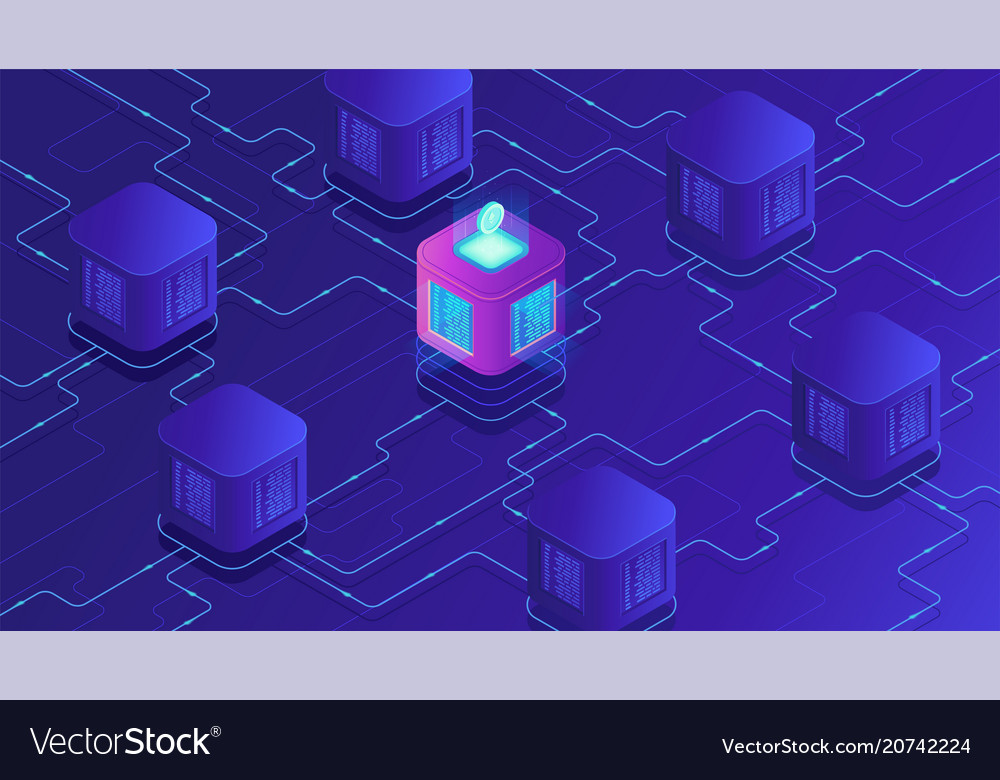 Isometric Blockchain Cryptocurrency And Data Vector Image