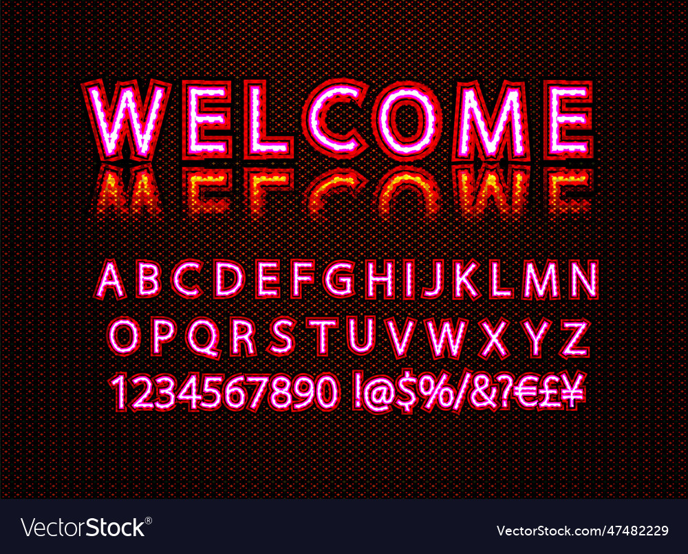 Bright neon alphabet letters numbers and symbols Vector Image