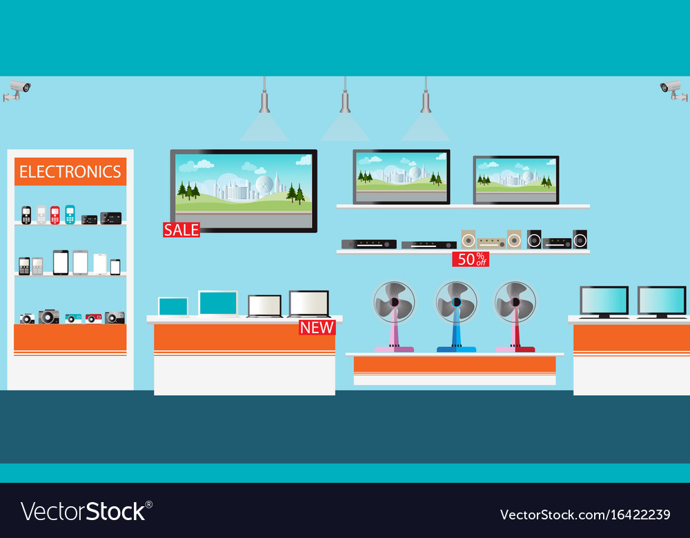 Electronics store interior Royalty Free Vector Image