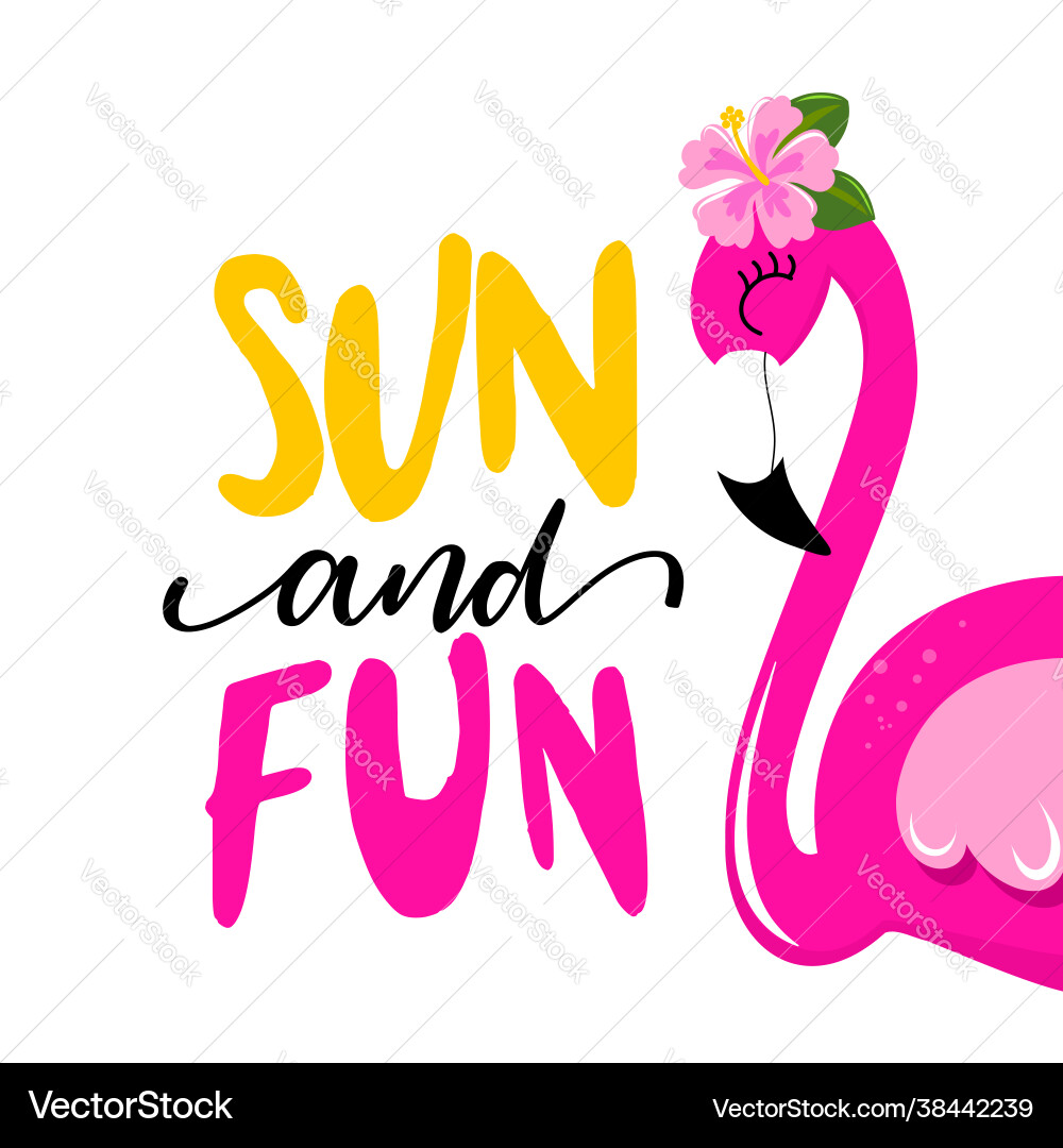 Sun and fun- hand drawn summer flamingo Royalty Free Vector