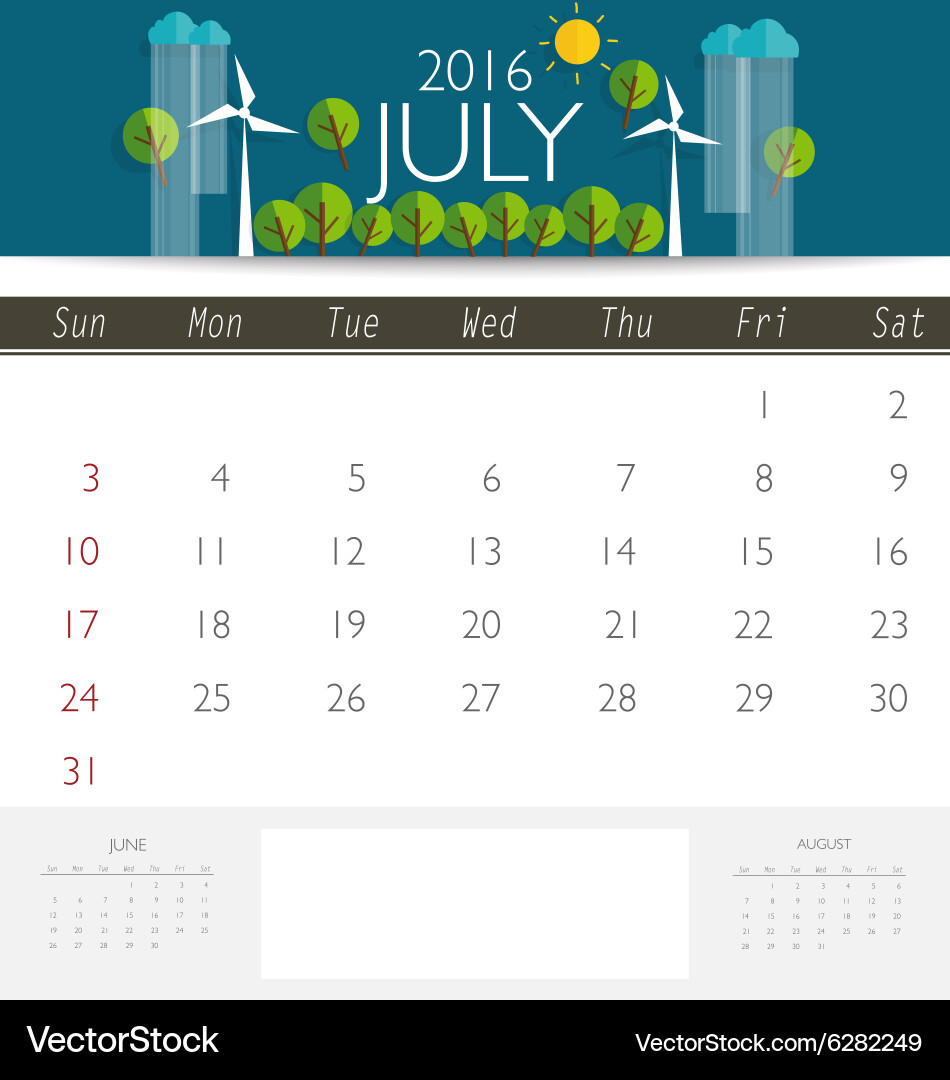 2016 calendar monthly template for july Royalty Free Vector