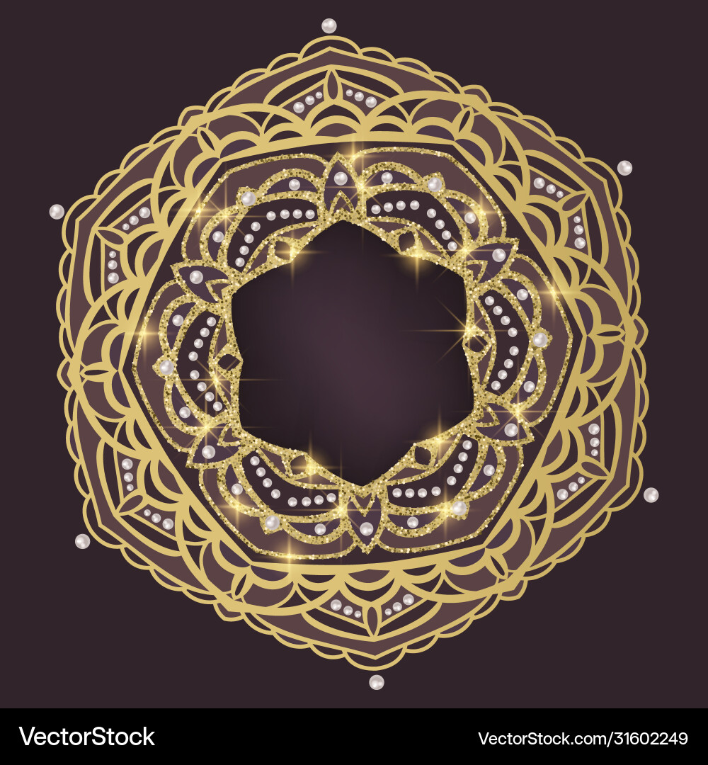 Golden mandala with glitter texture on dark Vector Image