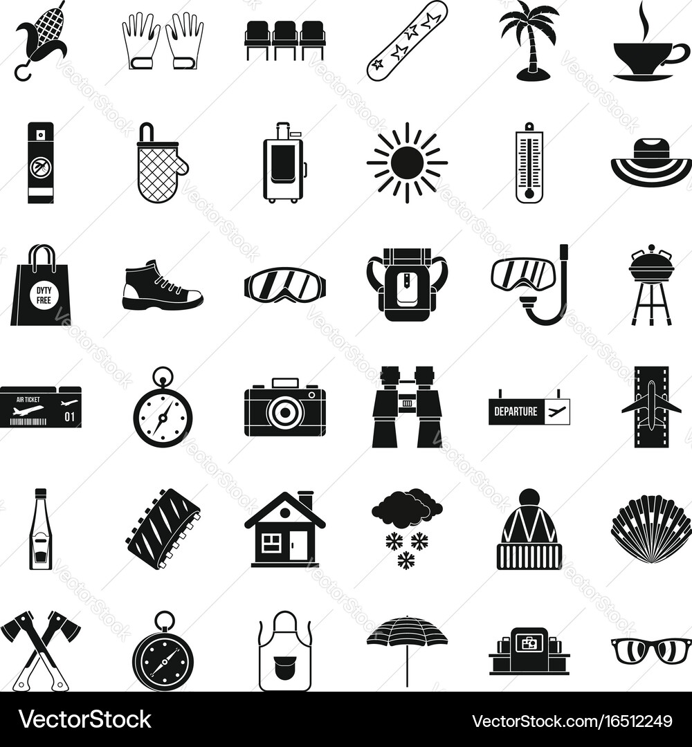Vacation icons set simple style Royalty Free Vector Image