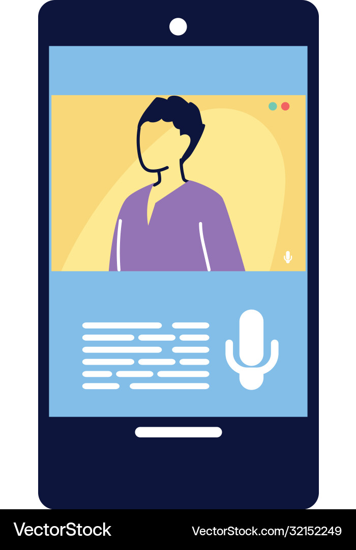 Young man on video call from cell phone Royalty Free Vector