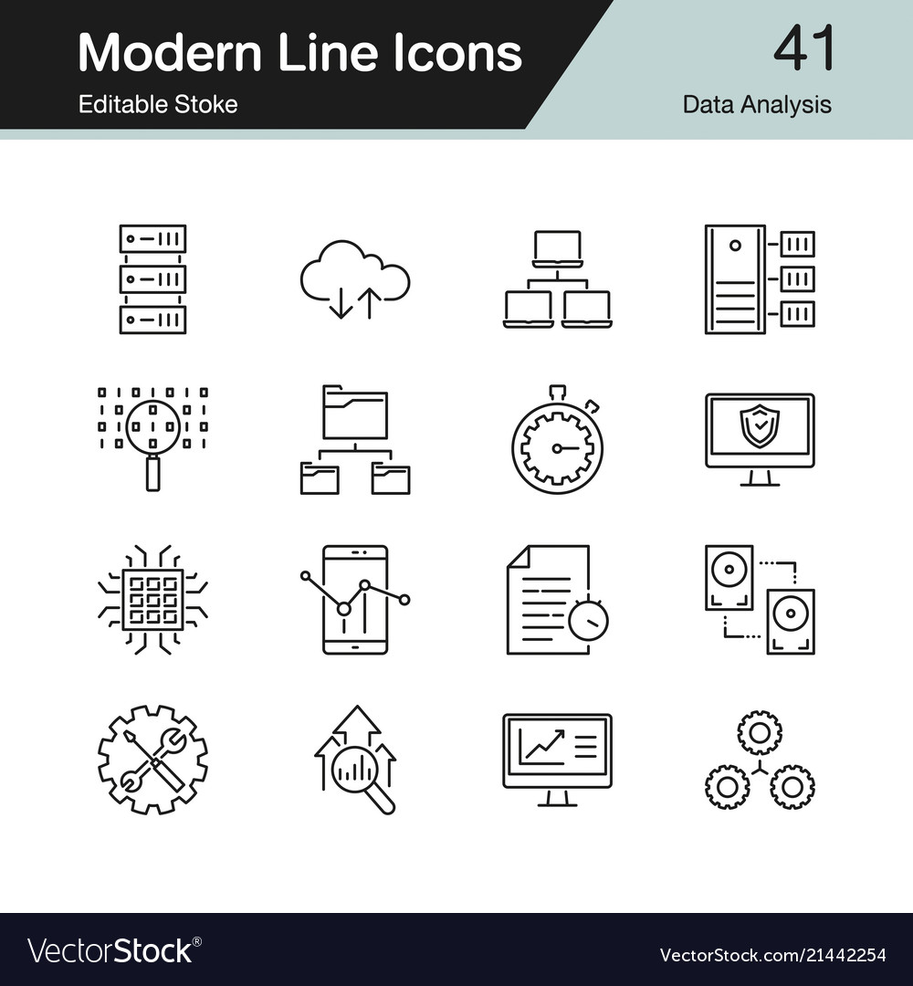 Data analysis icons modern line design set 41 for Vector Image