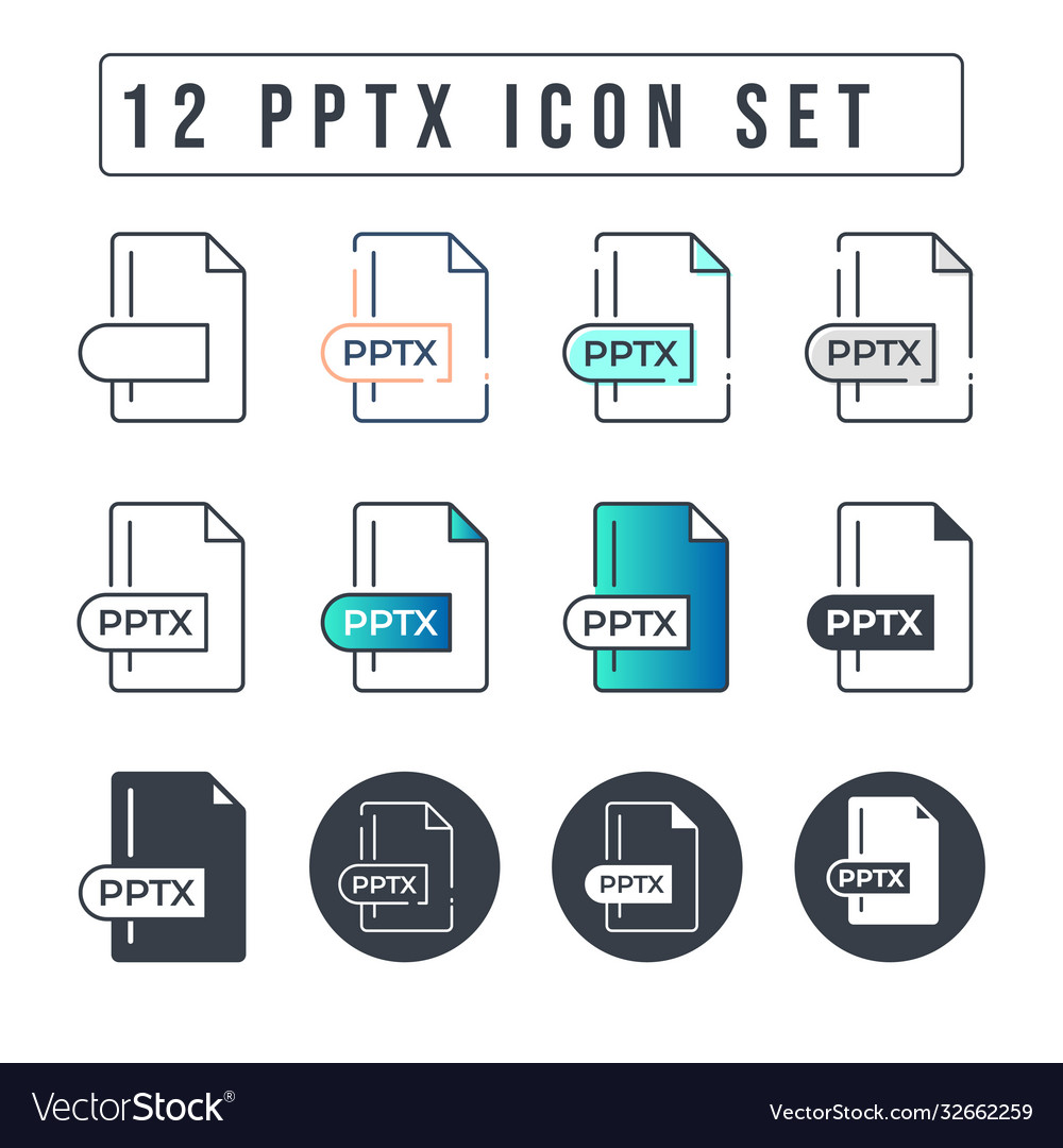 Pptx file format icon set 12 Royalty Free Vector Image