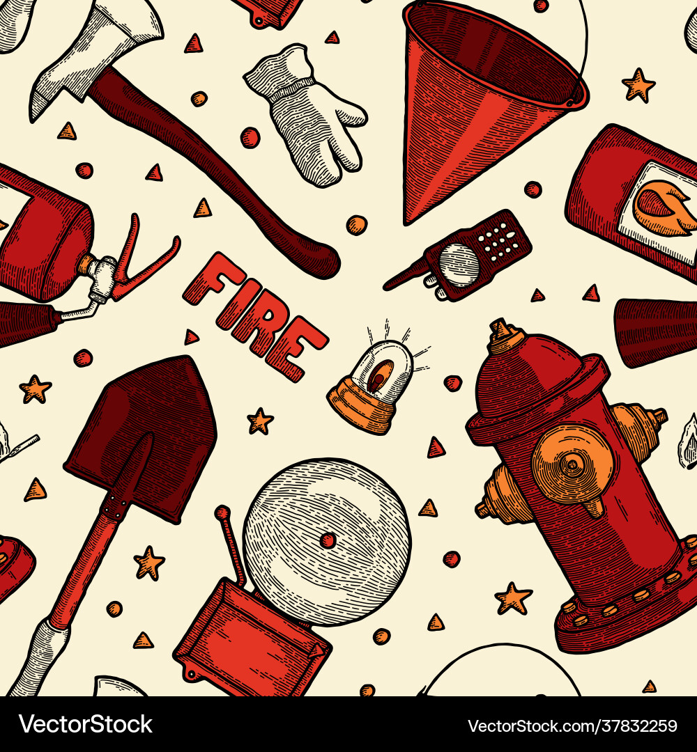 Retro fire fighter seamless pattern background Vector Image