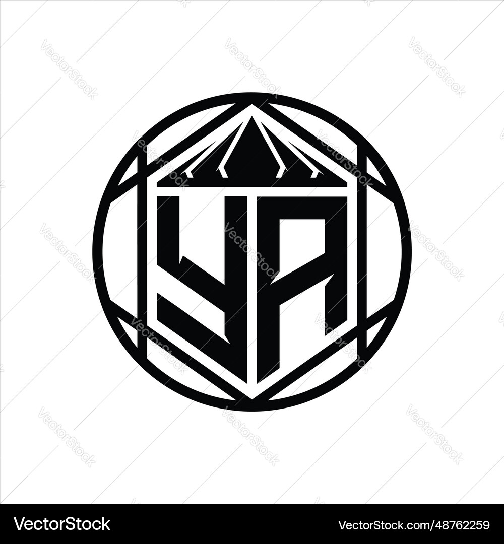 Ya letter logo monogram hexagon slice crown sharp Vector Image