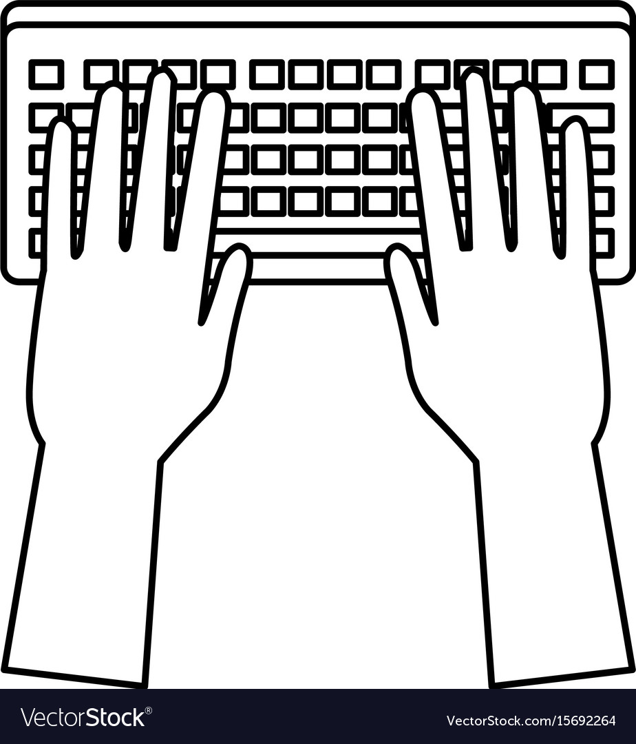 Hands working in keyboard system device Royalty Free Vector