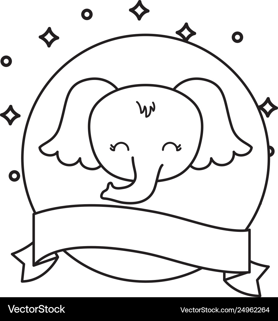 Head cute elephant animal with ribbon Royalty Free Vector