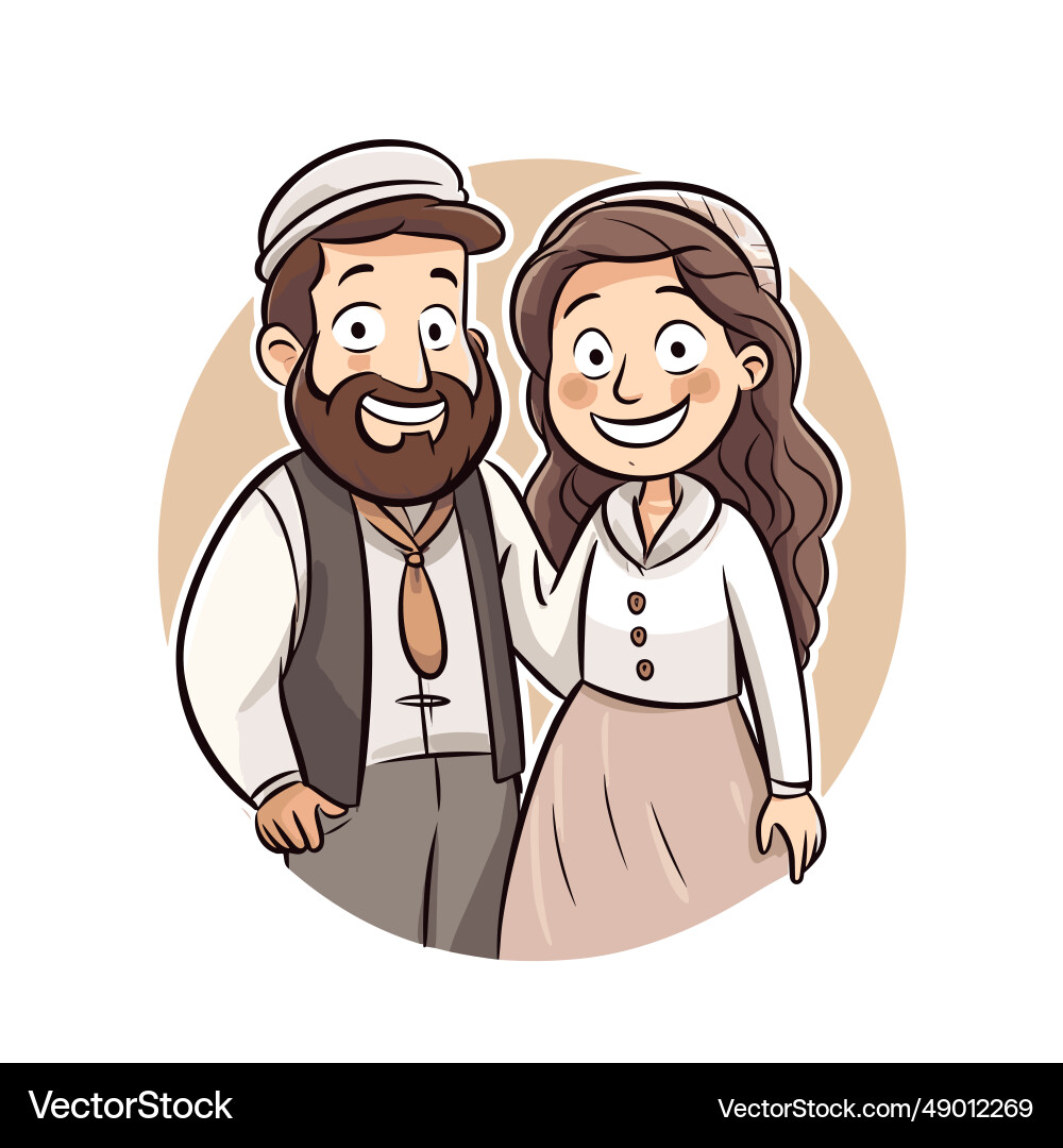 Jewish couple hand-drawn comic Royalty Free Vector Image